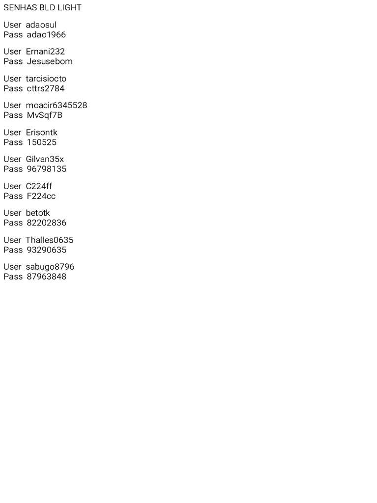 BLD Light User Credentials List | PDF