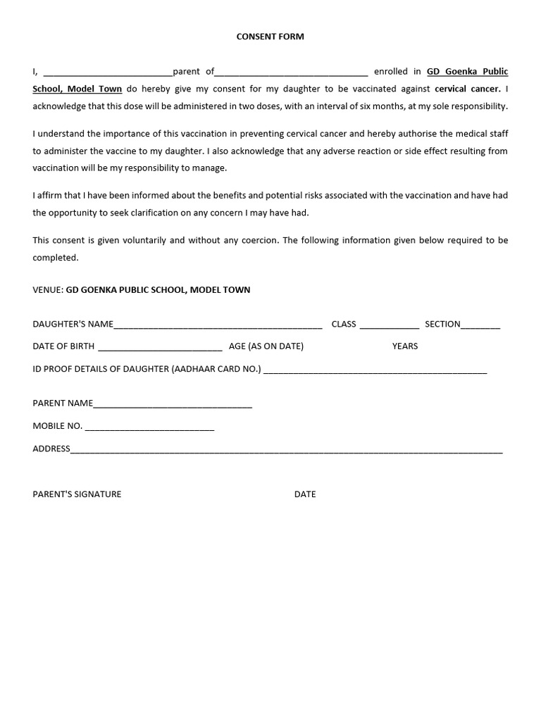 CONSENT FORM-English - GD Goenka, Model Town | PDF