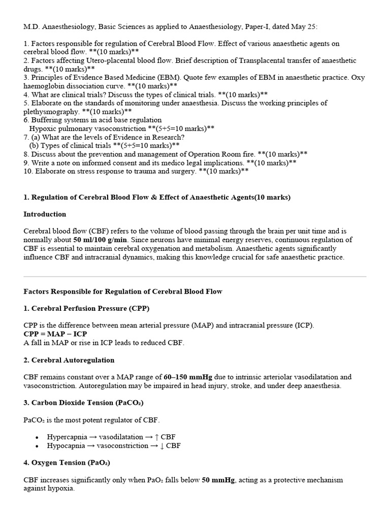 MD Anesthesiology May 2025 | PDF | Monitoring (Medicine) | Clinical Trial