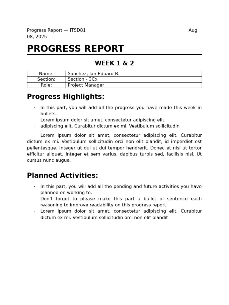 Template Progress Report | PDF