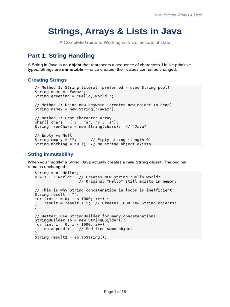 Java - Strings Arrays Lists | PDF | String (Computer Science) | Integer ...