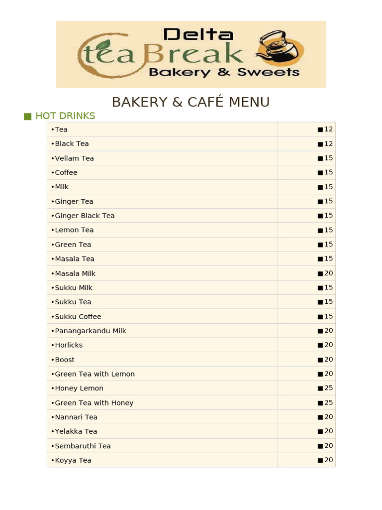 Delta Tea Break Menu English A4 2 | PDF | Tea | Food And Drink Preparation