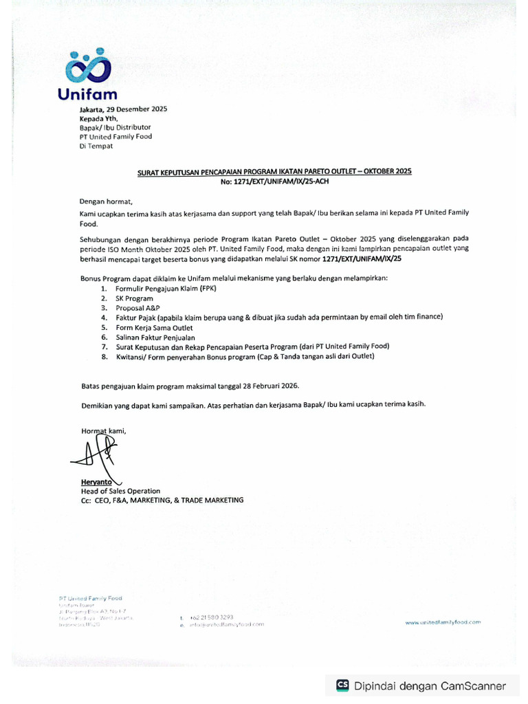 Pencapaian Distributor Unifam 2025 | PDF