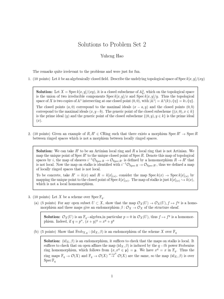 Solutions for algebraic geometry questions | PDF | Ring (Mathematics ...