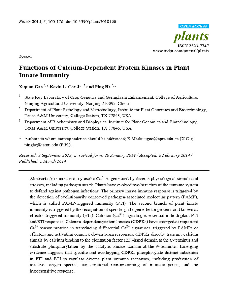 Calcium-Dependent Protein Kinases in Plant Immunity | PDF | Mitogen ...