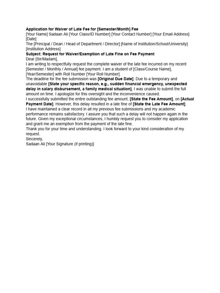Application for Late Fee Waiver | PDF