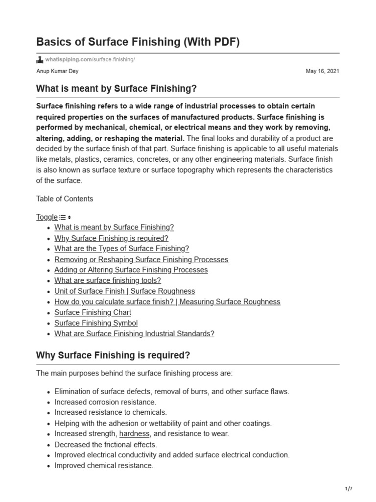 Surface Finishing Basics Explained | PDF | Surface Roughness | Wear
