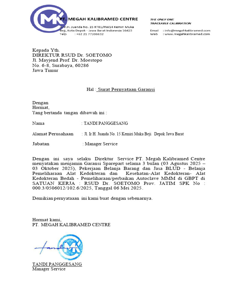 Surat Garansi Rsud DR Soetomo | PDF