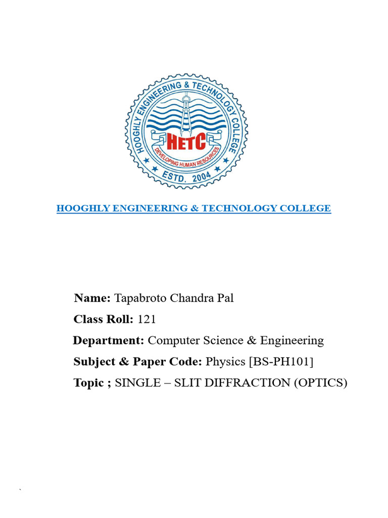 Cse 121 Tapabroto Chandra Pal | PDF | Diffraction | Wavelength