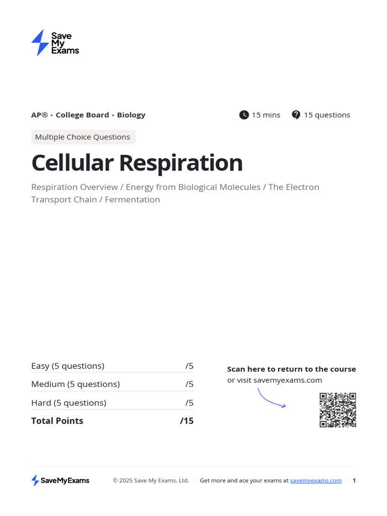 Cellular Respiration Mcq | PDF | Cellular Respiration | Electron ...