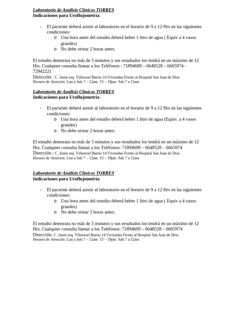Instrucciones para Uroflujometría en TORRES | PDF