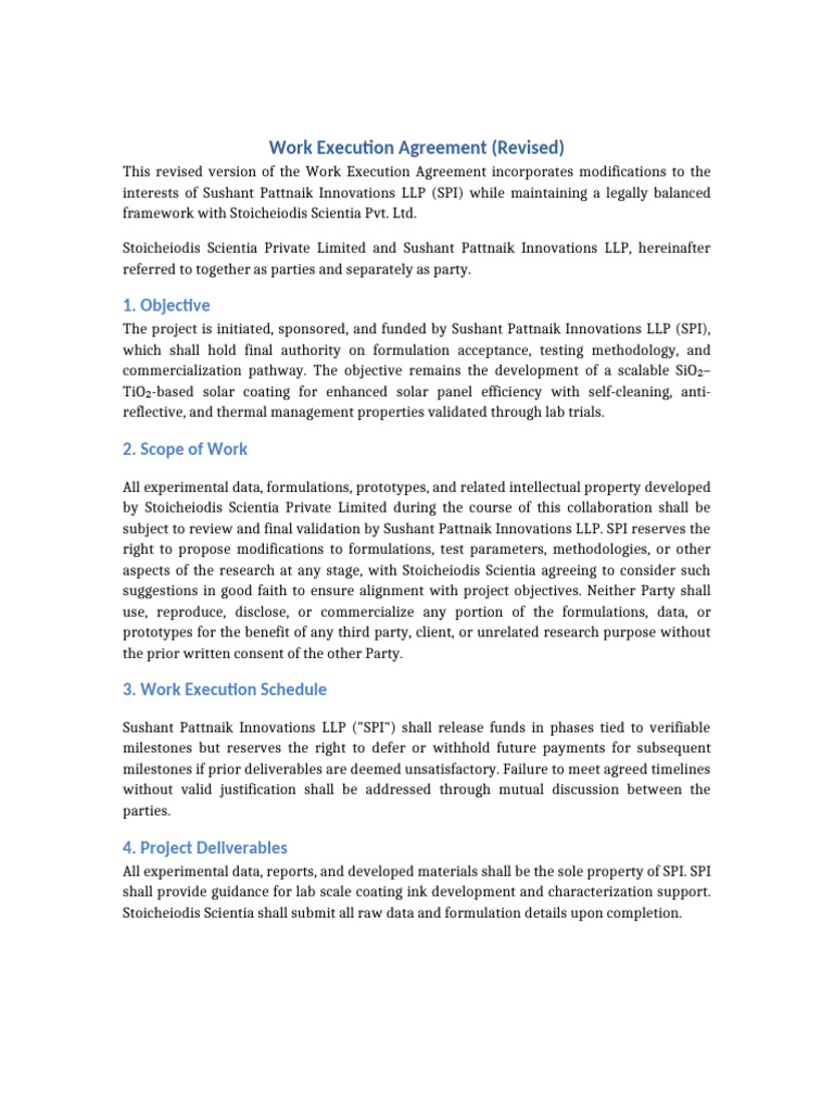Work Execution Agreement Revised for SPI[1][1] | PDF | Arbitration ...