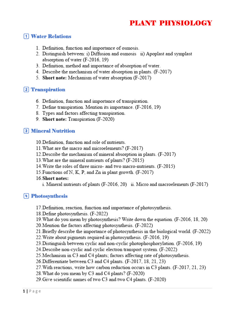 Plant Anatomy & Physiology | PDF
