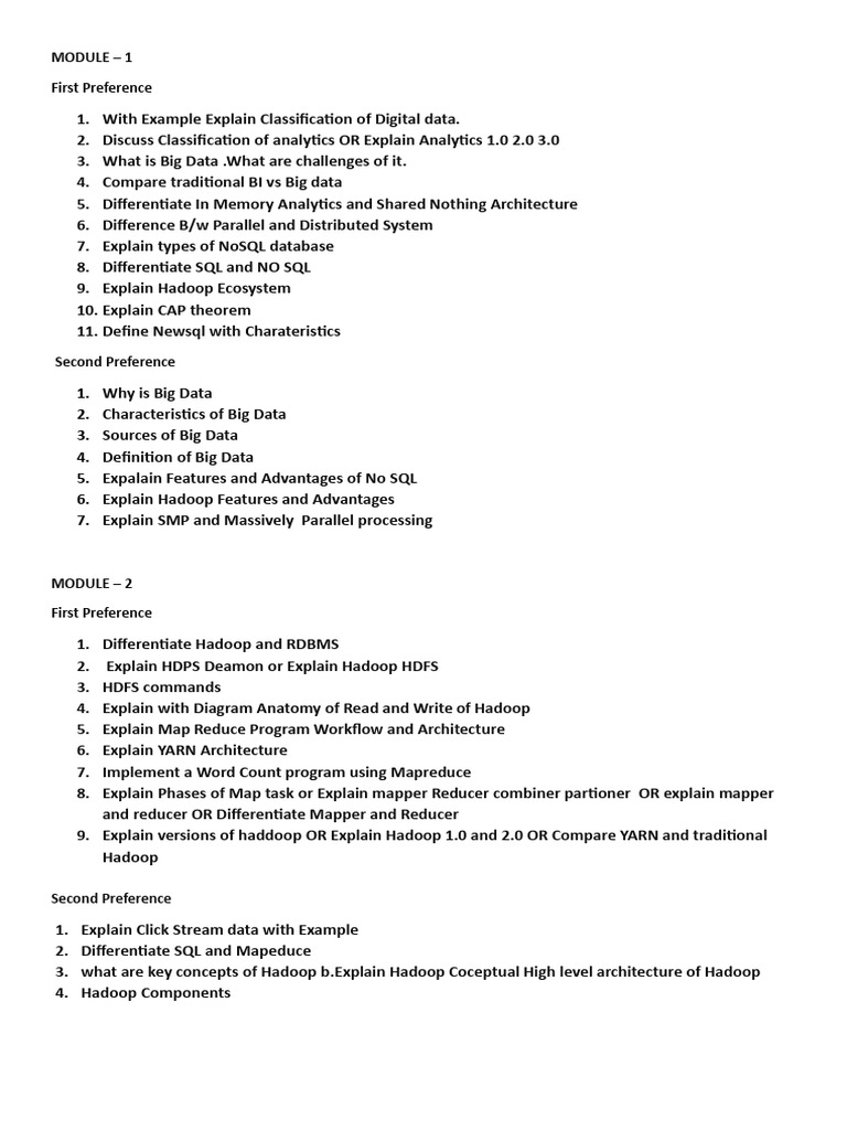 BDA important questions | PDF | Apache Hadoop | Map Reduce