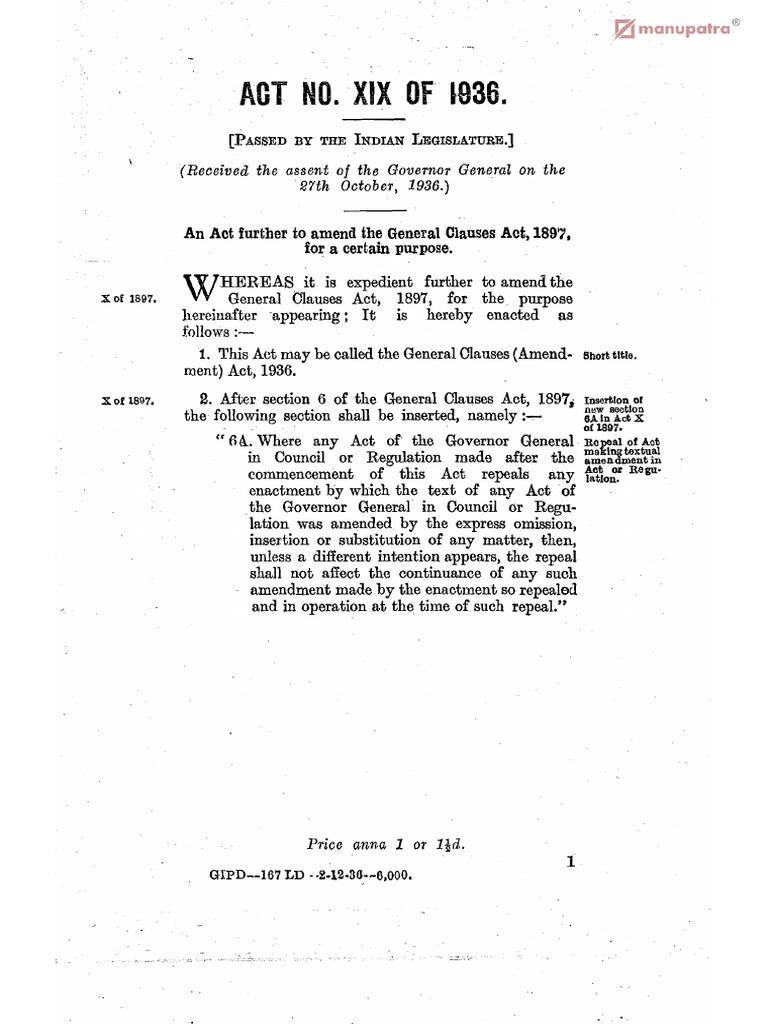 General Clauses Amendment Act 1936 | PDF