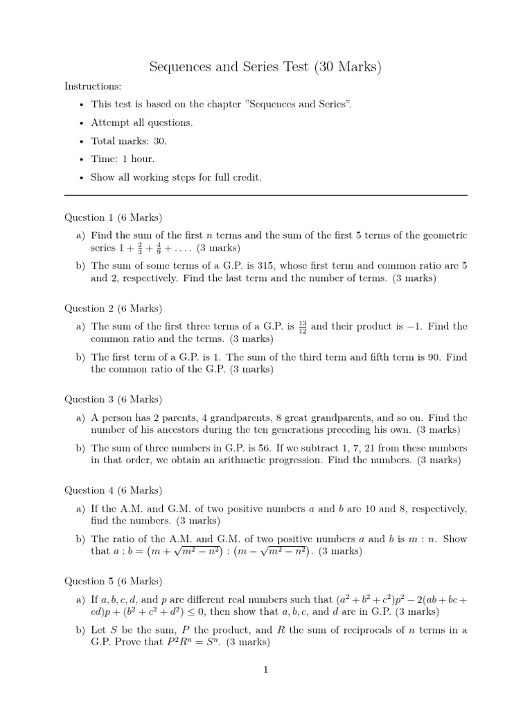 Sequences and Series Test - Tex | PDF