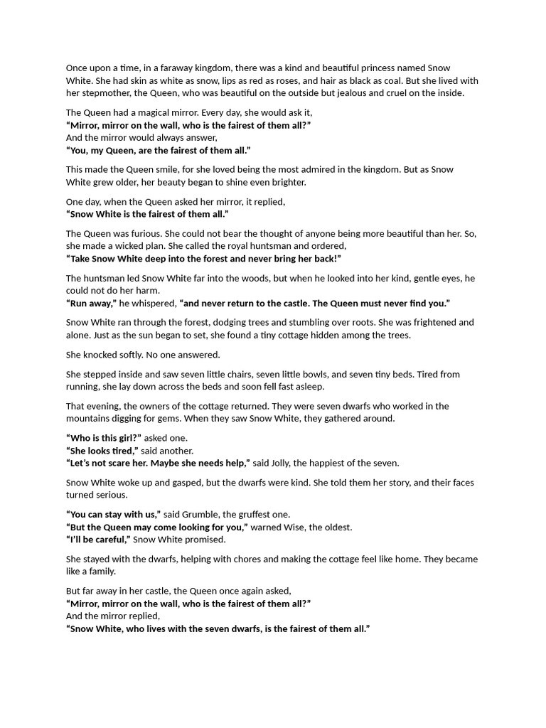 Snow White Story | PDF | Snow White | Folklore