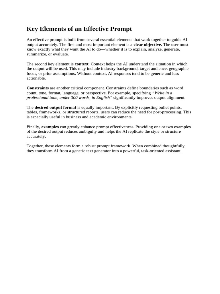 Key Elements of an Effective Prompt | PDF