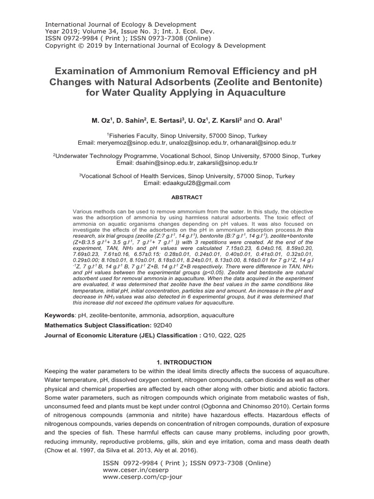 2019 Zeolite-Bentonite | PDF | Adsorption | Ammonia