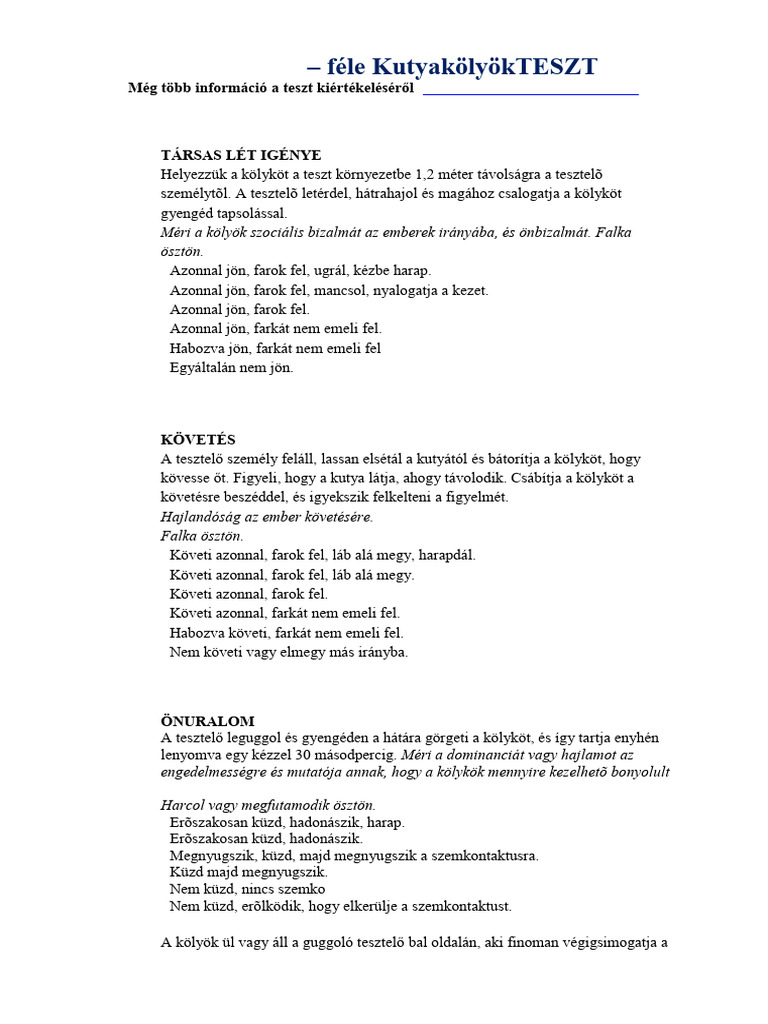 Volhard Féle Kuyakölyökteszt | PDF