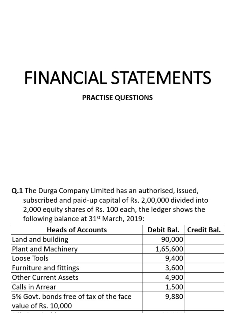 FINANCIAL STATEMENTS Questions | PDF