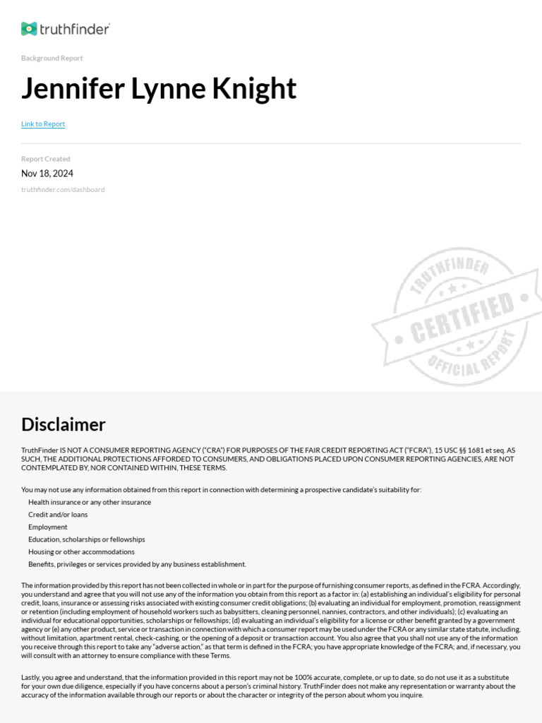 Jennifer Lynne Knight BG | PDF | Sexual Assault | Employment