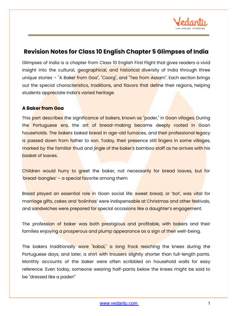 Revision Notes Class 10 English Chapter 5 2025-26 Free PDF | PDF | Tea