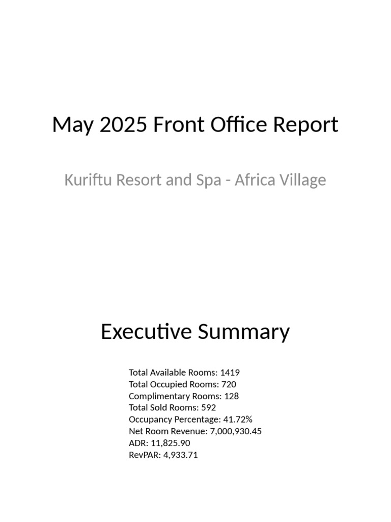 May 2025 Front Office Report Updated | PDF