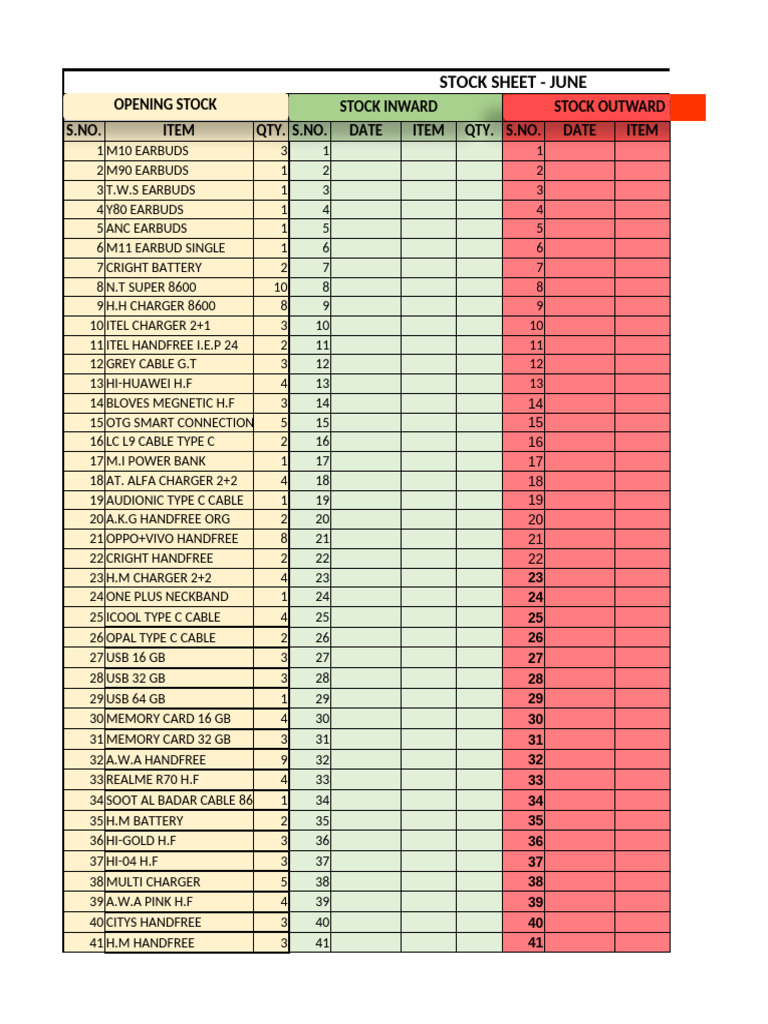 Stock Sheet Templete | PDF | Computer Standards | Usb