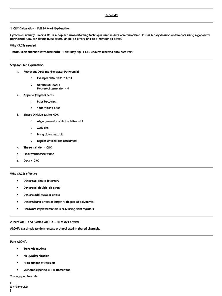 BCS-041 WITH ANSWERS | PDF | Data Transmission | Computer Engineering