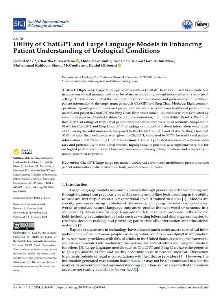 Utility of ChatGPT and Large Language Models in Enhancing Patient ...