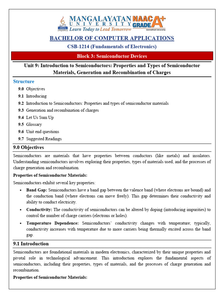 Bca Csb-1214 Block 3 Unit 9 | PDF | Semiconductors | Band Gap
