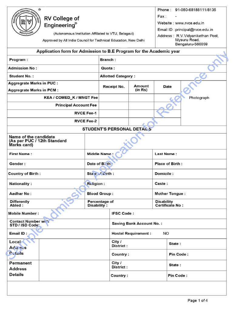 Sample Admission Application BEnew-2025 | PDF