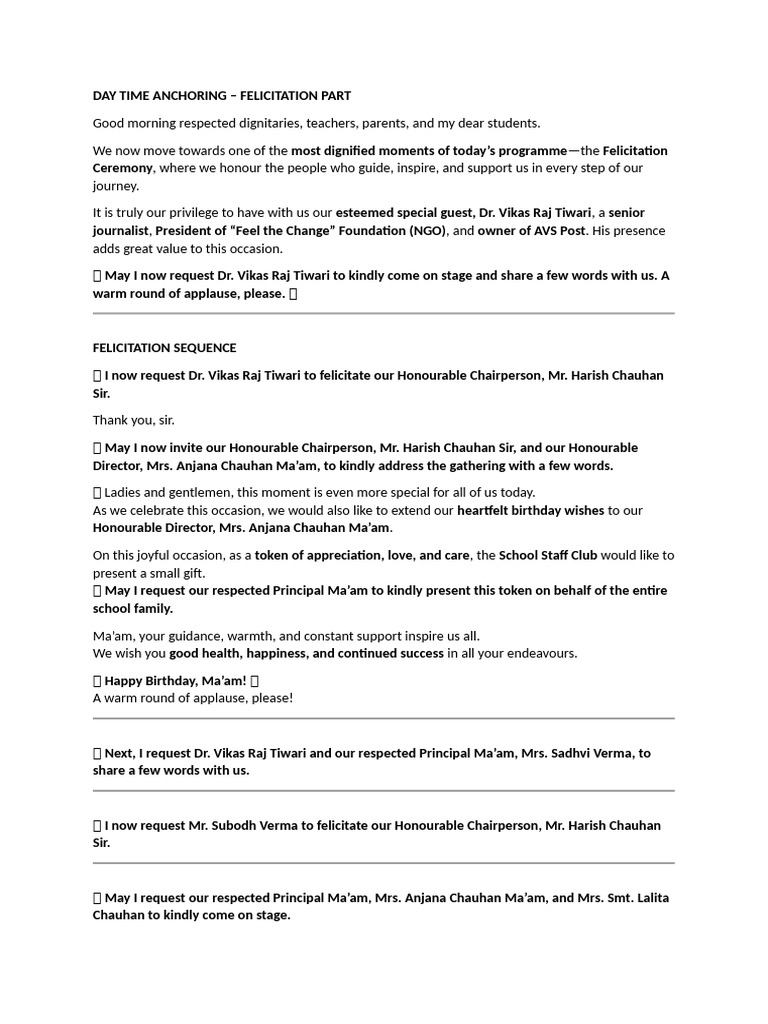 Felicitation Ceremony Highlights Pdf