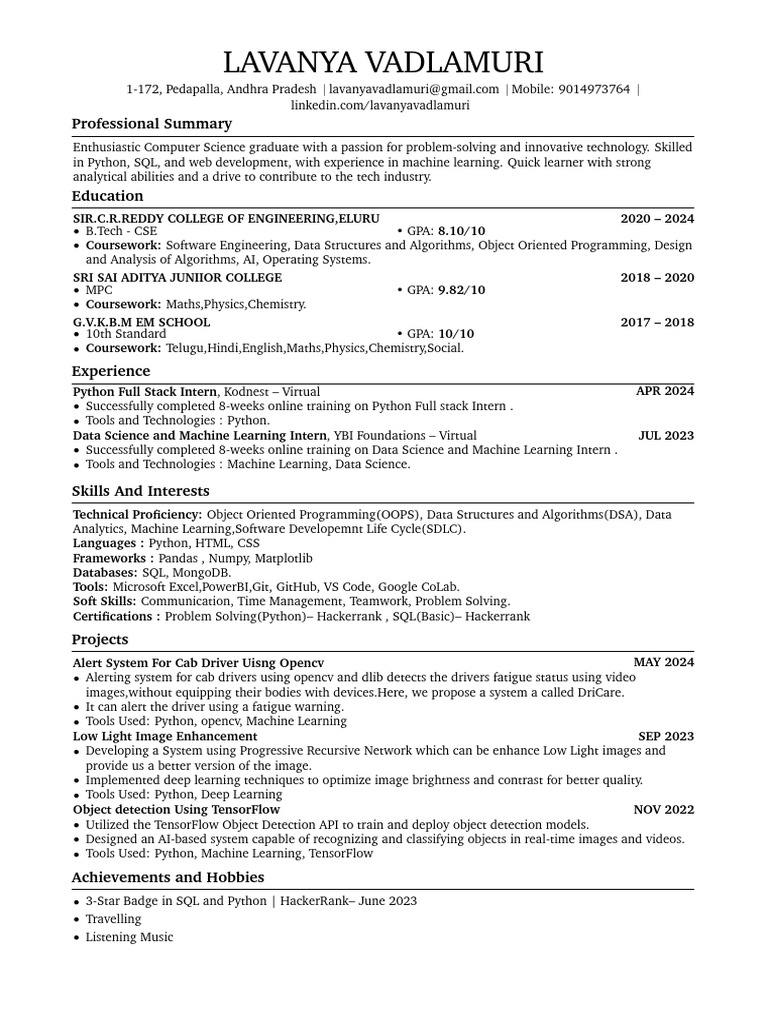 Lavanya CV | PDF | Machine Learning | Object Oriented Programming
