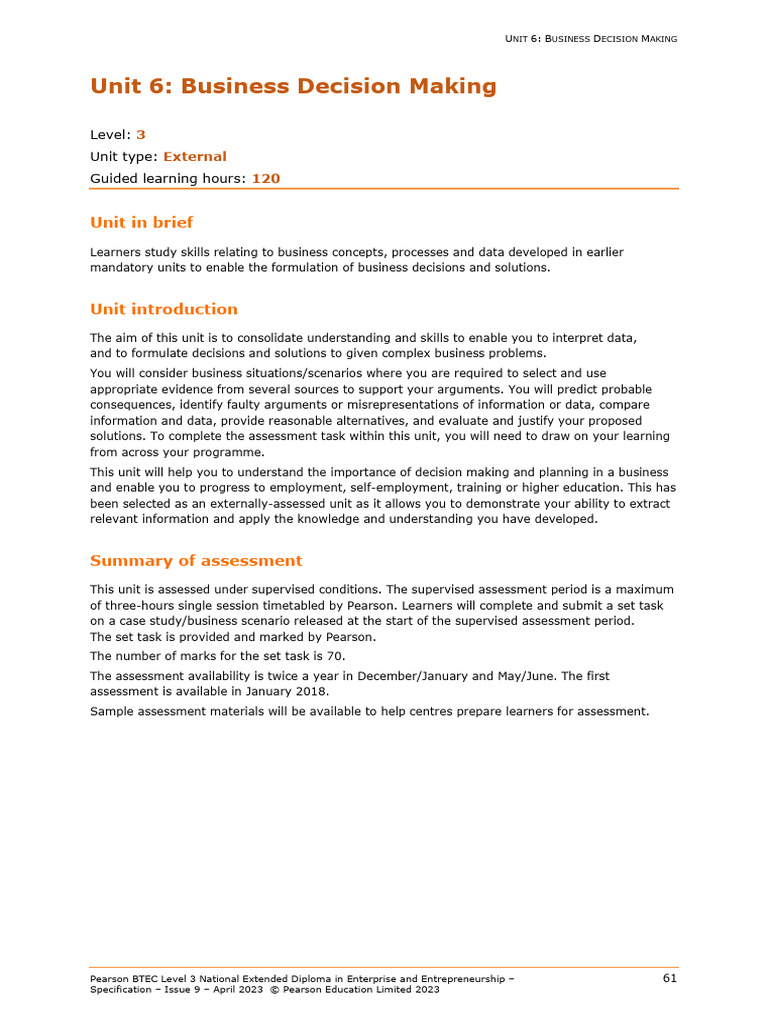 Unit 6 Business Decision Making | PDF | Decision Making | Information