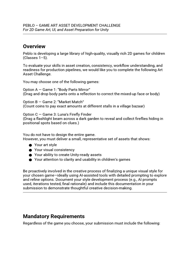 Peblo – Game Art Asset Development Challenge (1) | PDF