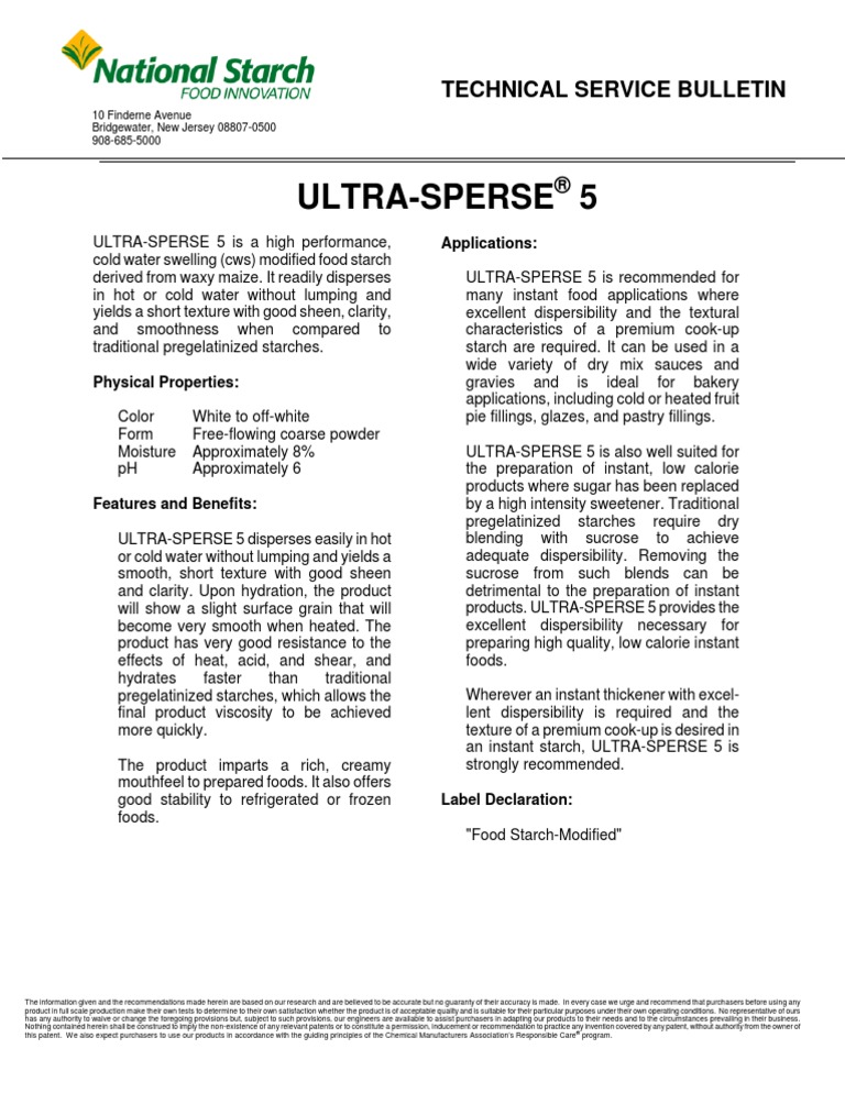 Ultra-Sperse 5 - Tech Sheet | PDF | Starch | Foods