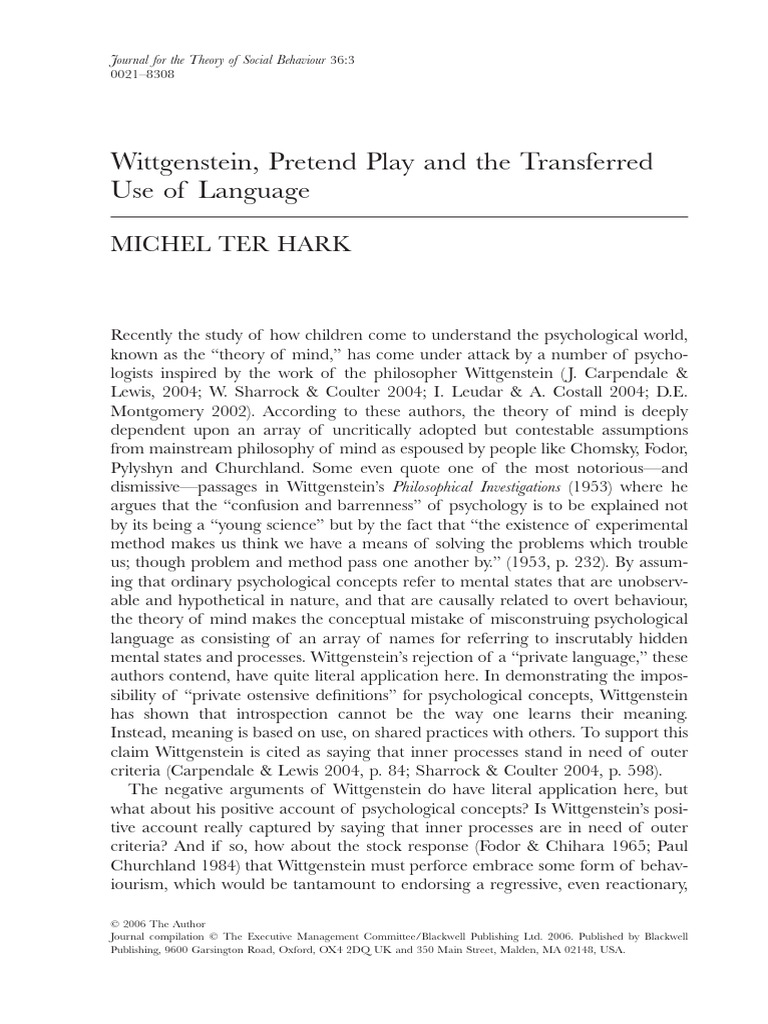 Wittgenstein on Language and Pretend Play | PDF | Concept | Mind