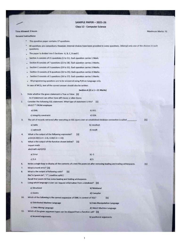 Sample Paper CS 12 | PDF