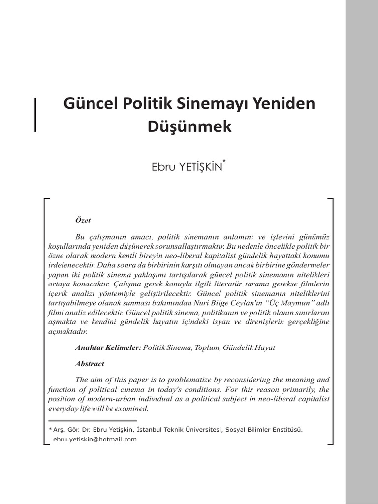 Guncel Politik Sinemayi Yeniden Dusunmek | PDF