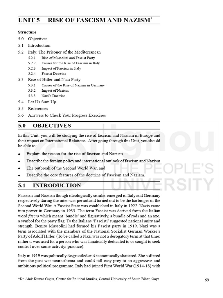 Rise of Fascism and Nazism Ignou | PDF | Benito Mussolini | Nazism