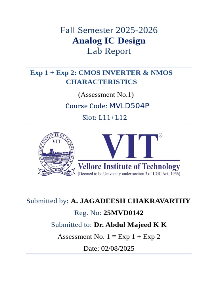 Analog Ic Design Assignment 1 | PDF | Cmos | Mosfet