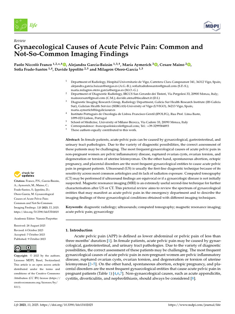 Gynaecological Causes of Acute Pelvic Pain: Common and Not-So-Common ...