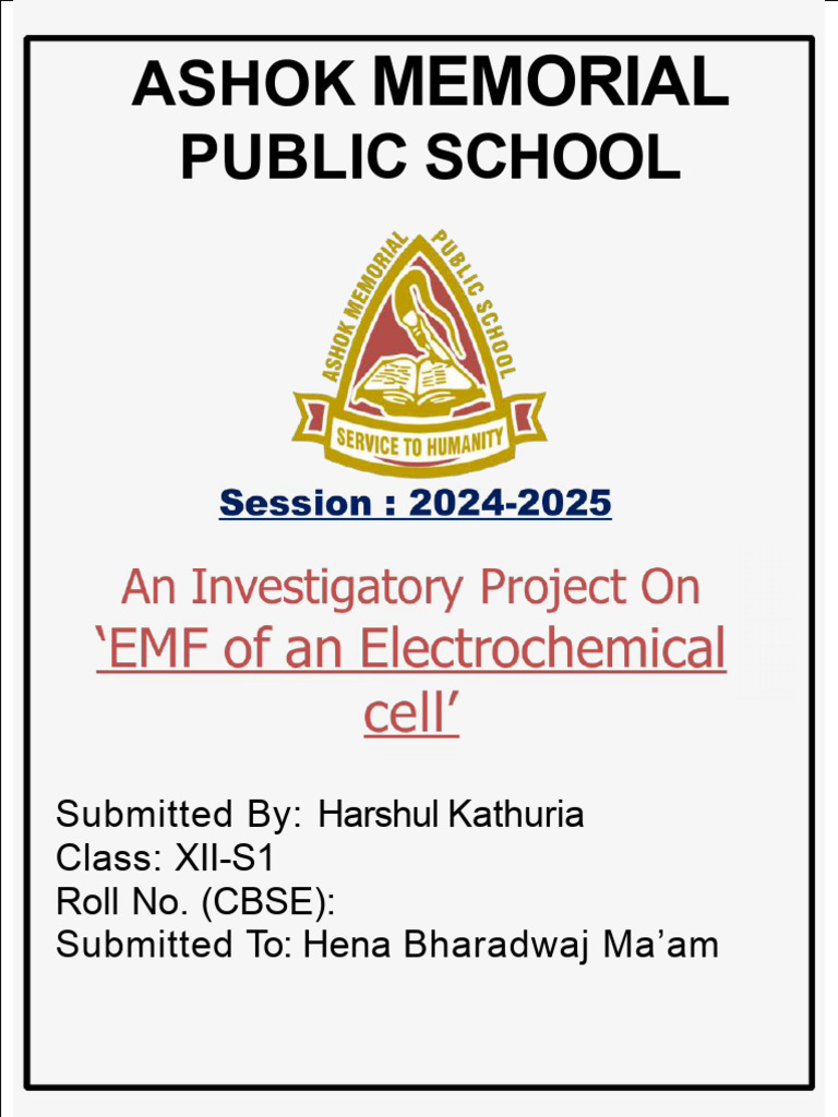 EMF of Electrochemical Cell Project | PDF | Redox | Electrode
