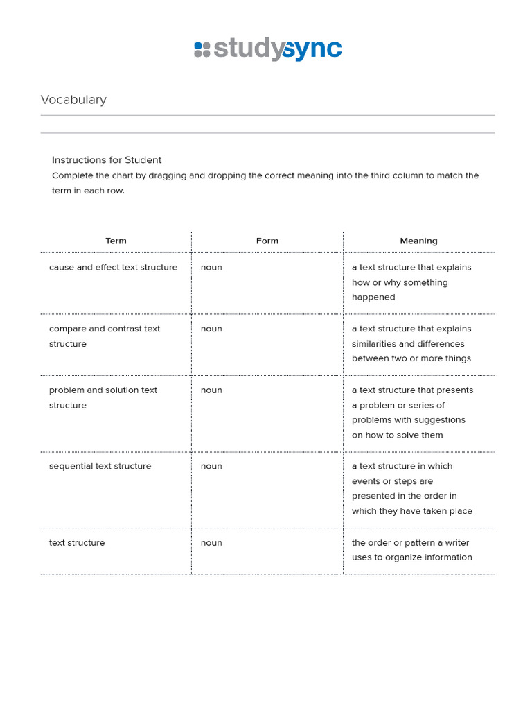 StudySync - Vocabulary - Informational Text Structure - Everybody Jump ...