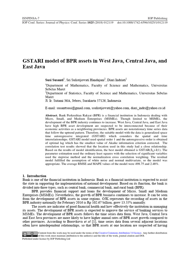 GSTARI Model for BPR Assets in Java | PDF | Stationary Process ...