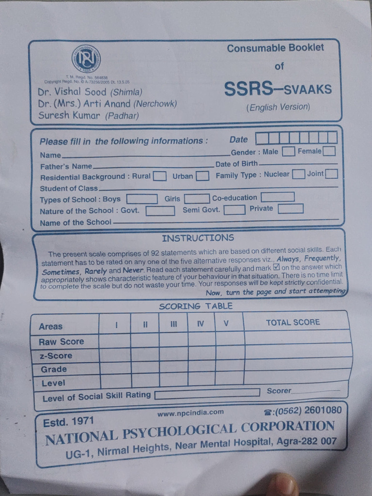 Ssrs Scale | PDF