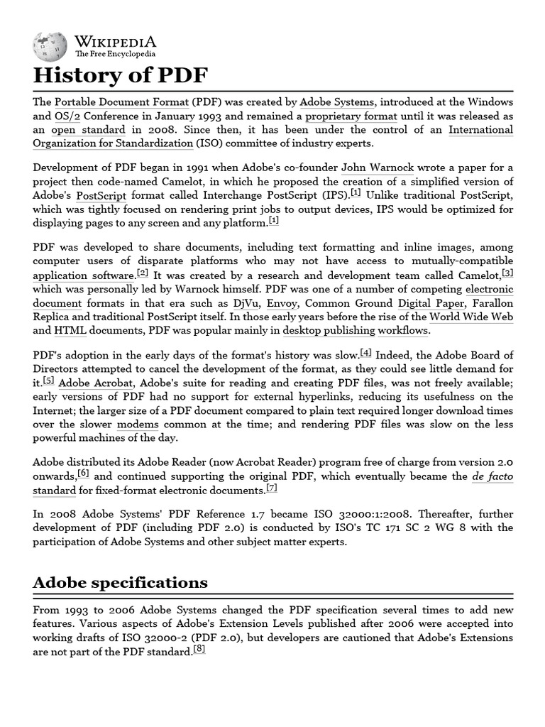 History of PDF - Wikipedia | PDF | Computer File Formats | Computing