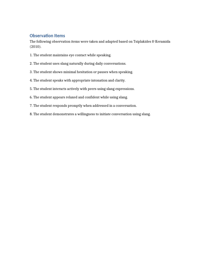 Observation Items | PDF
